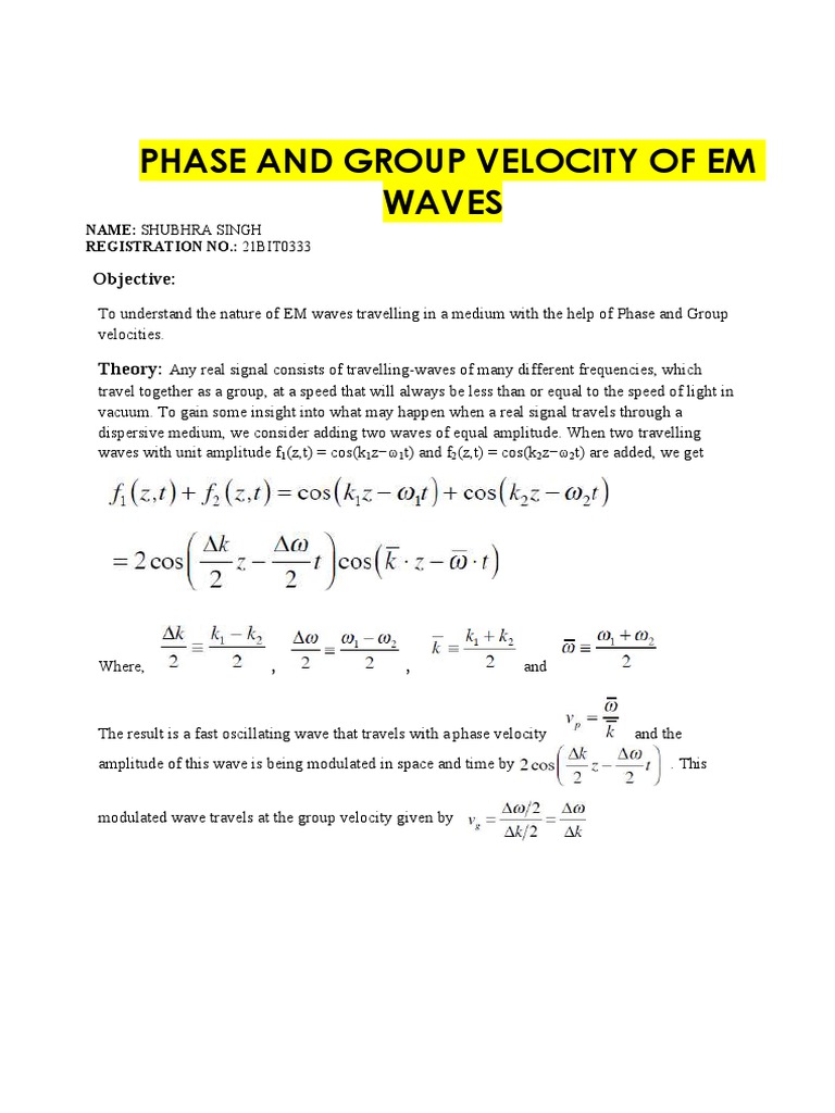 Phase and Group Velocity of EM Waves | PDF | Waves | Phase (Waves)