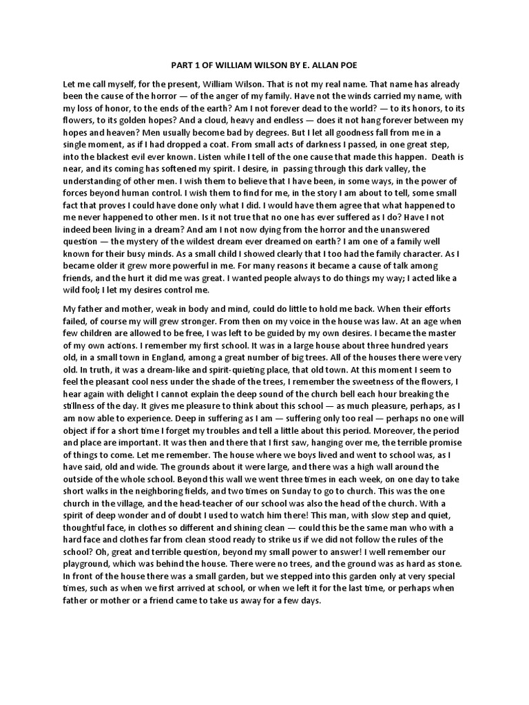 Part 1 of William Wilson by E. Allan Poe | PDF | Anger | Pleasure
