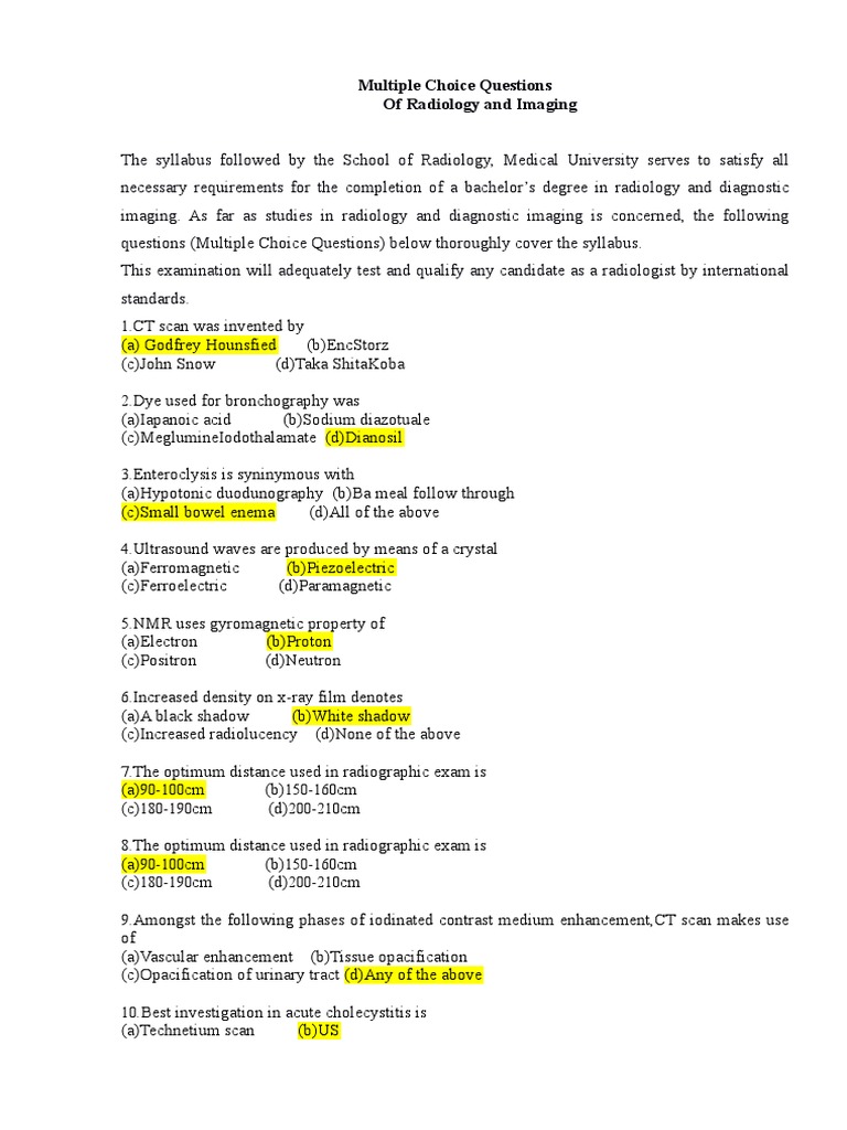 Multiple Choice Questions of Radiology and Imaging | PDF | Gallbladder ...