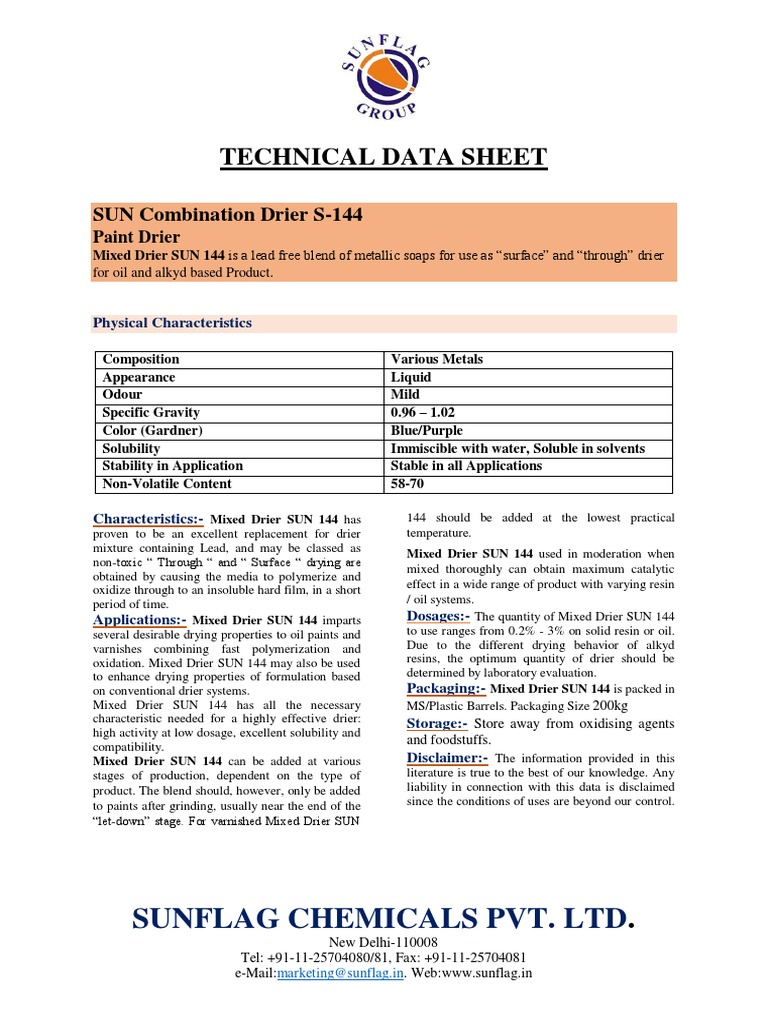 Sunflag Chemicals Pvt. LTD: Technical Data Sheet | PDF | Paint | Solubility