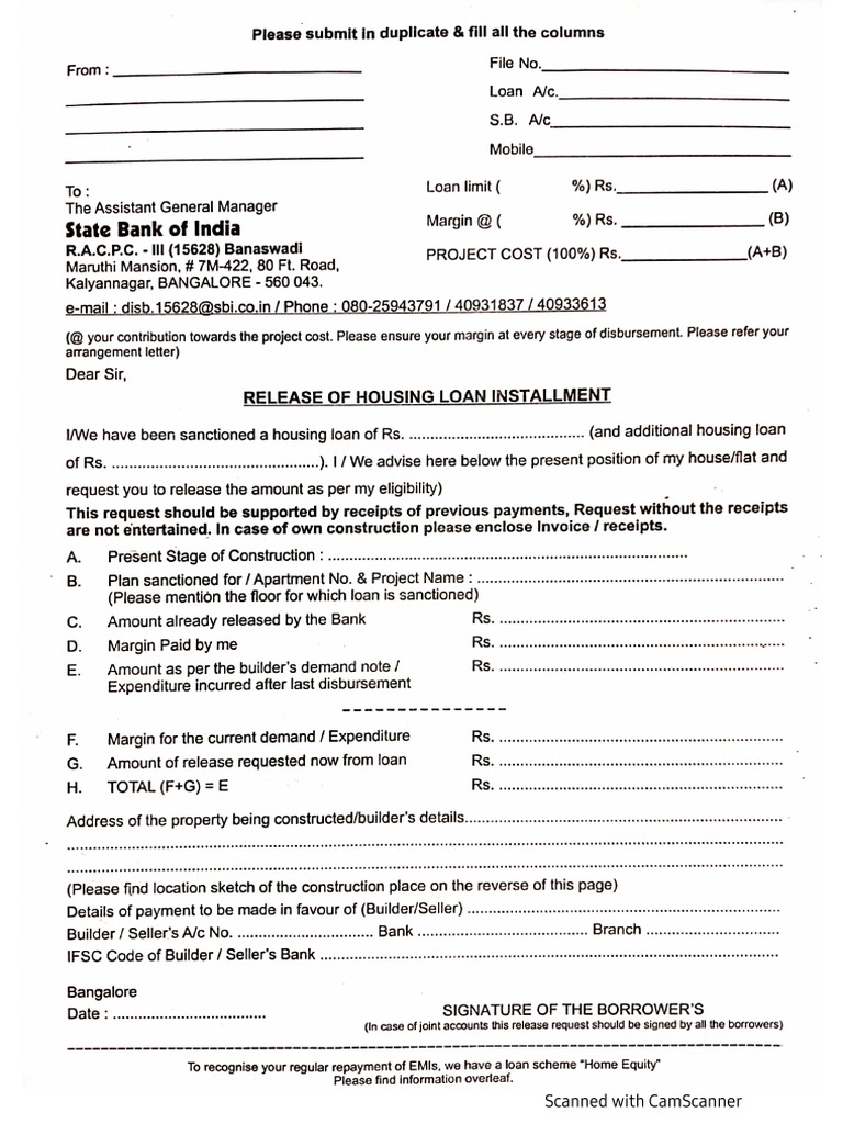 SBI Racpc Bansawadi Part Disbursement Form | PDF