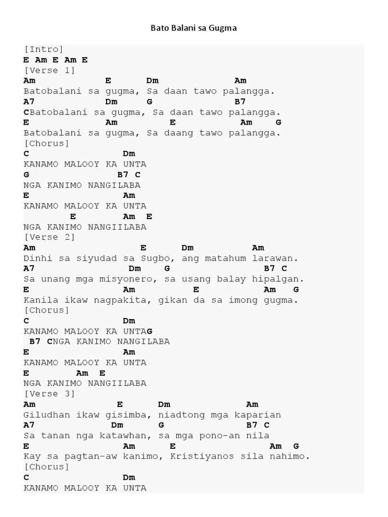 Bato Balani Sa Gugma (Lyrics and Chords) | PDF