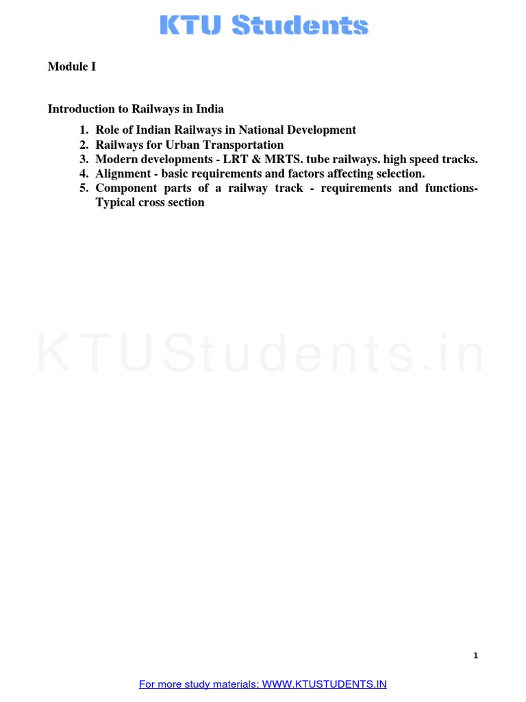CE407 M1 Transportation Engineering II Ktustudents - in | PDF | Track (Rail Transport) | Light Rail