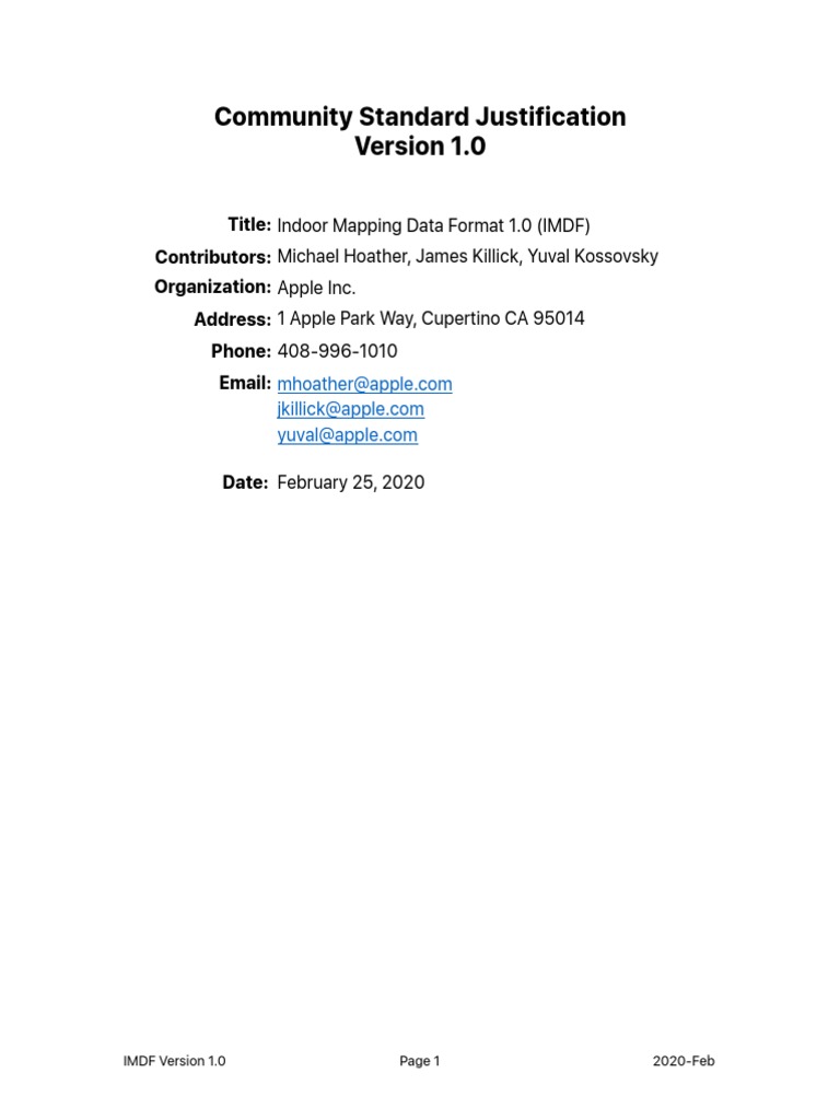 19-089r1 IMDF Community Standard Work Item Justification | PDF | Ios ...