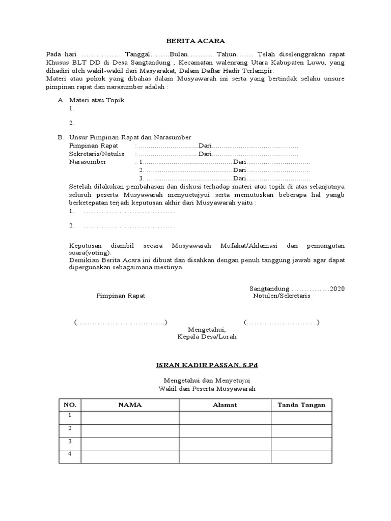 Berita Acara Khusus Blt Dd Pdf