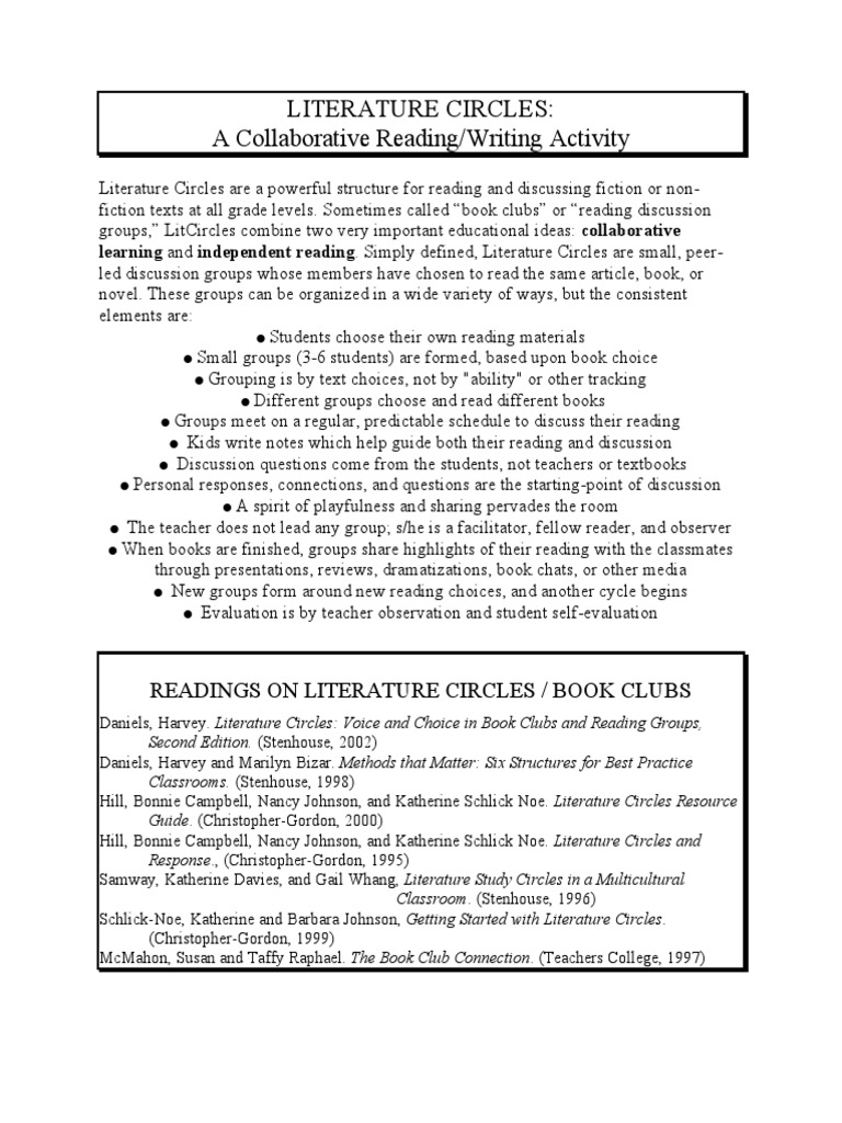 Literature Circles: A Collaborative Reading/Writing Activity | PDF ...