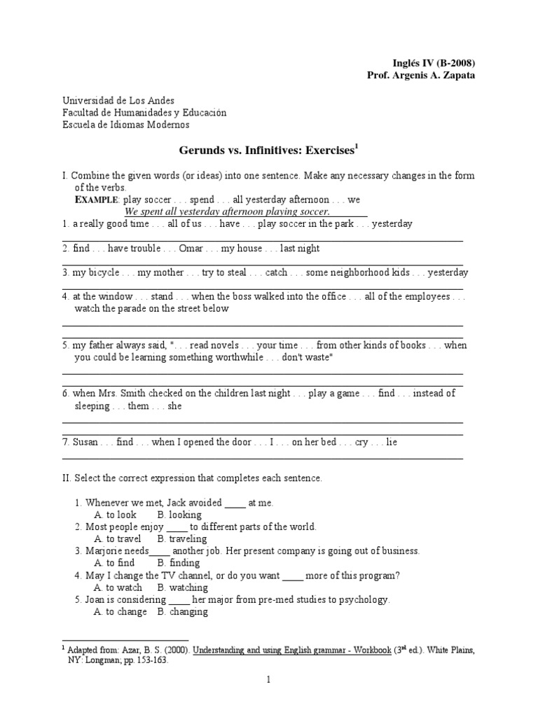 Gerunds and Infinitives Exercises | PDF | Verb | Linguistics