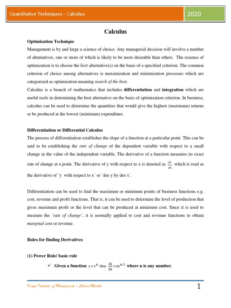 Calculus and Its Application | PDF | Derivative | Mathematical Optimization