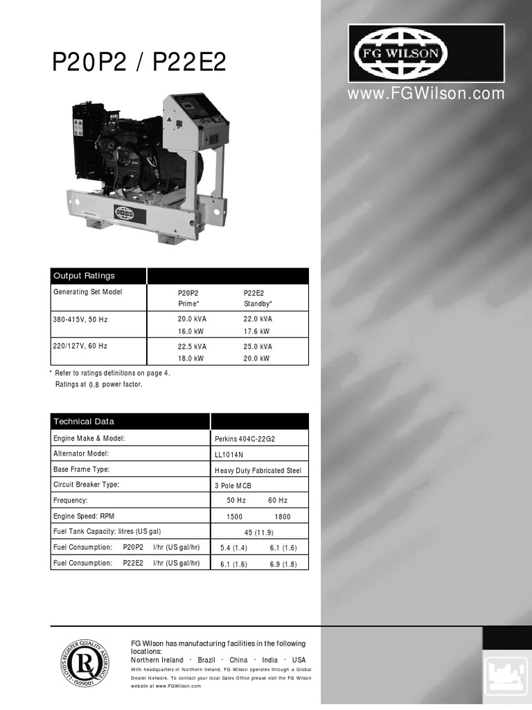 FG Wilson P22E2 | PDF | Engines | Diesel Engine