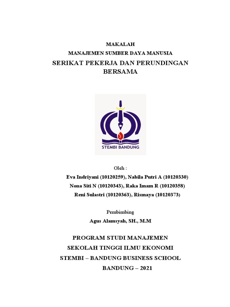 Makalah MSDM - Serikat Pekerja & Perundingan Bersama - Kelompok 4 Offline - E4 | PDF