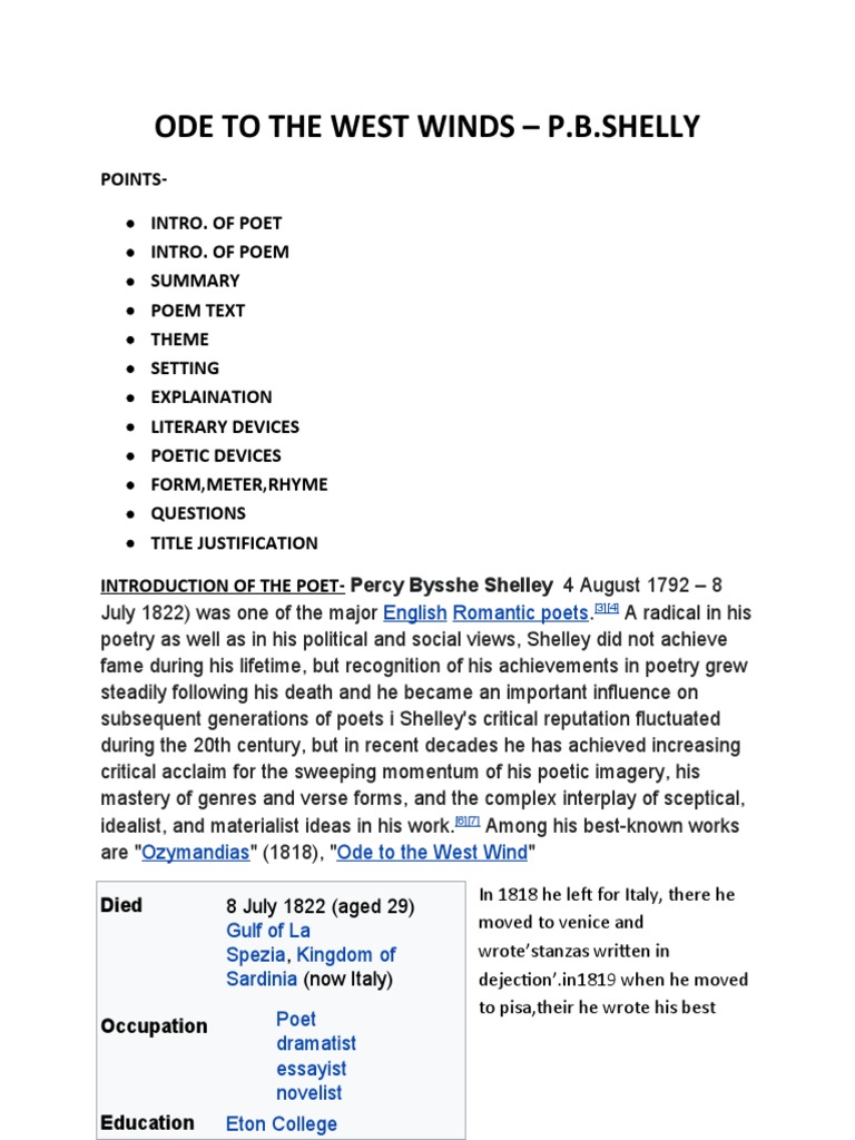 Ode to the West Wind | PDF | Poetry | Sonnets