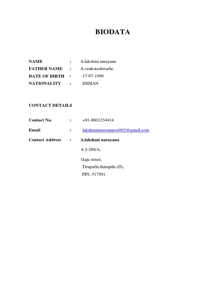 Vinay Biodata | PDF
