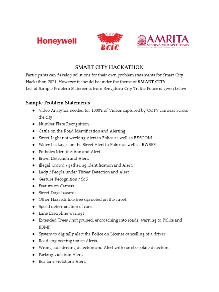 Problem Statements - Smart City Hackathon 1 | PDF