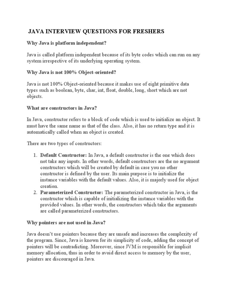 Java Interview Questions For Freshers Why Java Is Platform Independent Pdf Inheritance