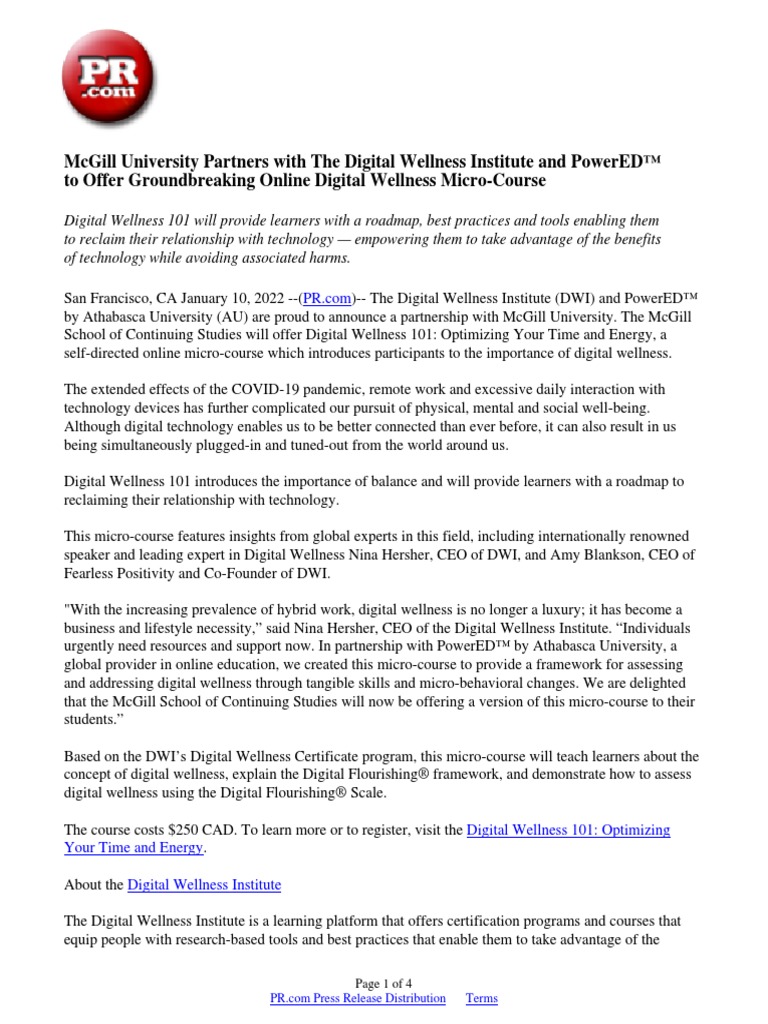 McGill University Partners With The Digital Wellness Institute and ...