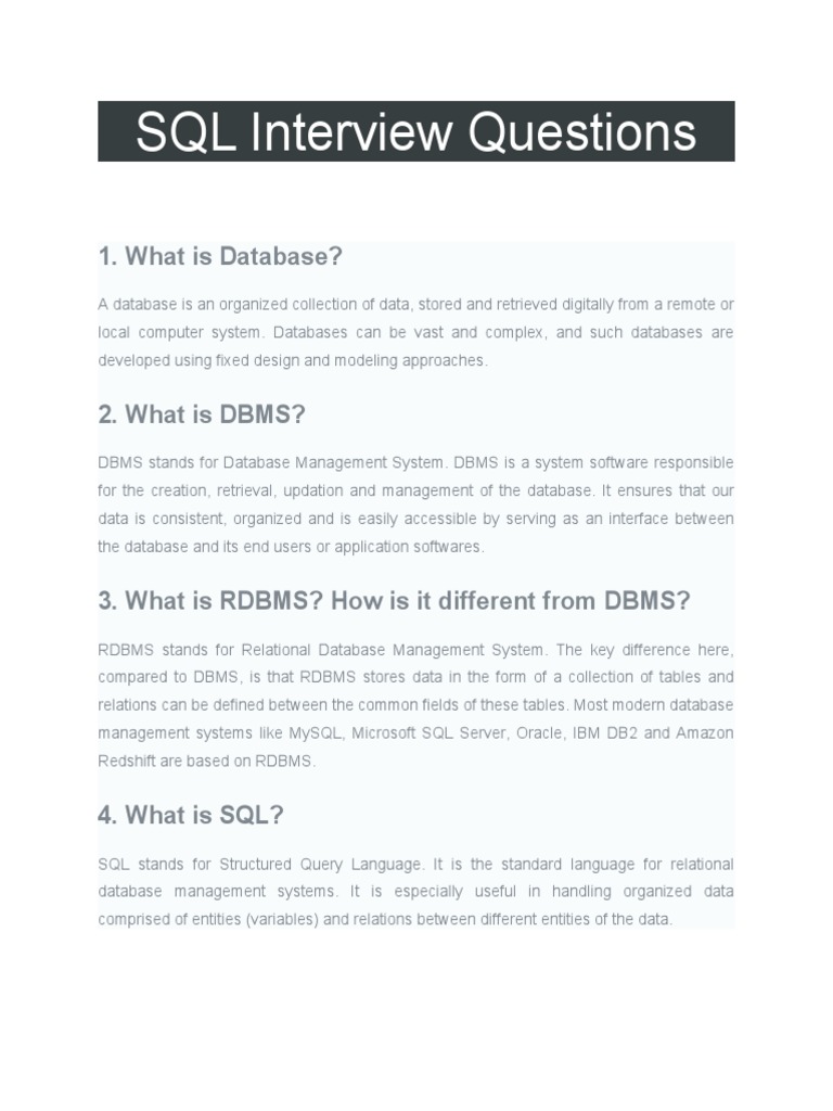 SQL Interview Questions | PDF | Database Index | Relational Database