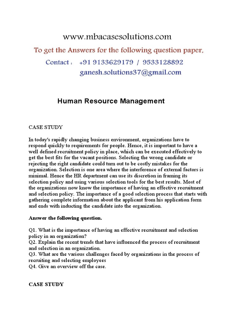 Human Resource Management - Case - in Today's Rapidly Changing Business ...