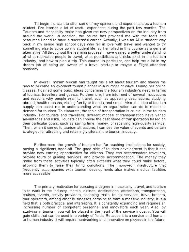 Reflection in BSTM Course | PDF | Tourism | Sustainability