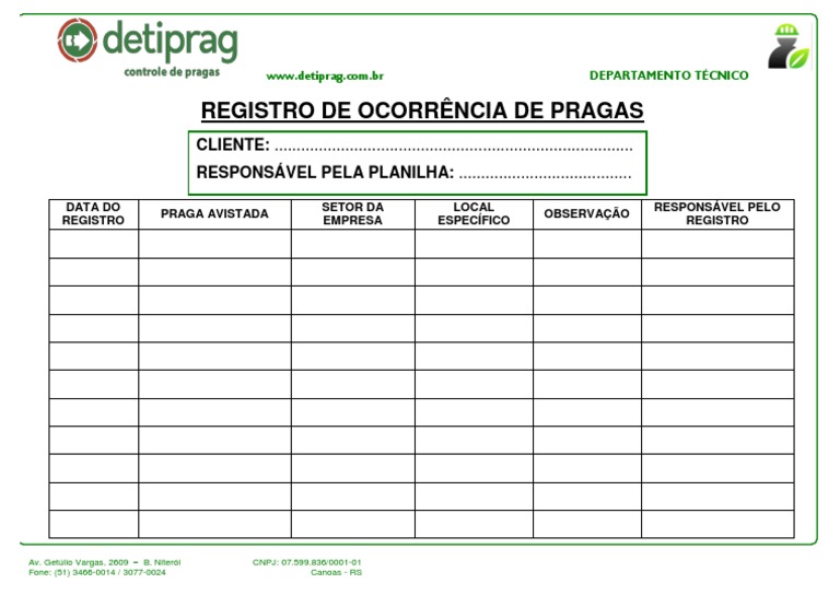 PLANILHA DE OCORRÊNCIA DE PRAGAS | PDF PLANILHA DE OCORRÊNCIA DE PRAGAS | PDF