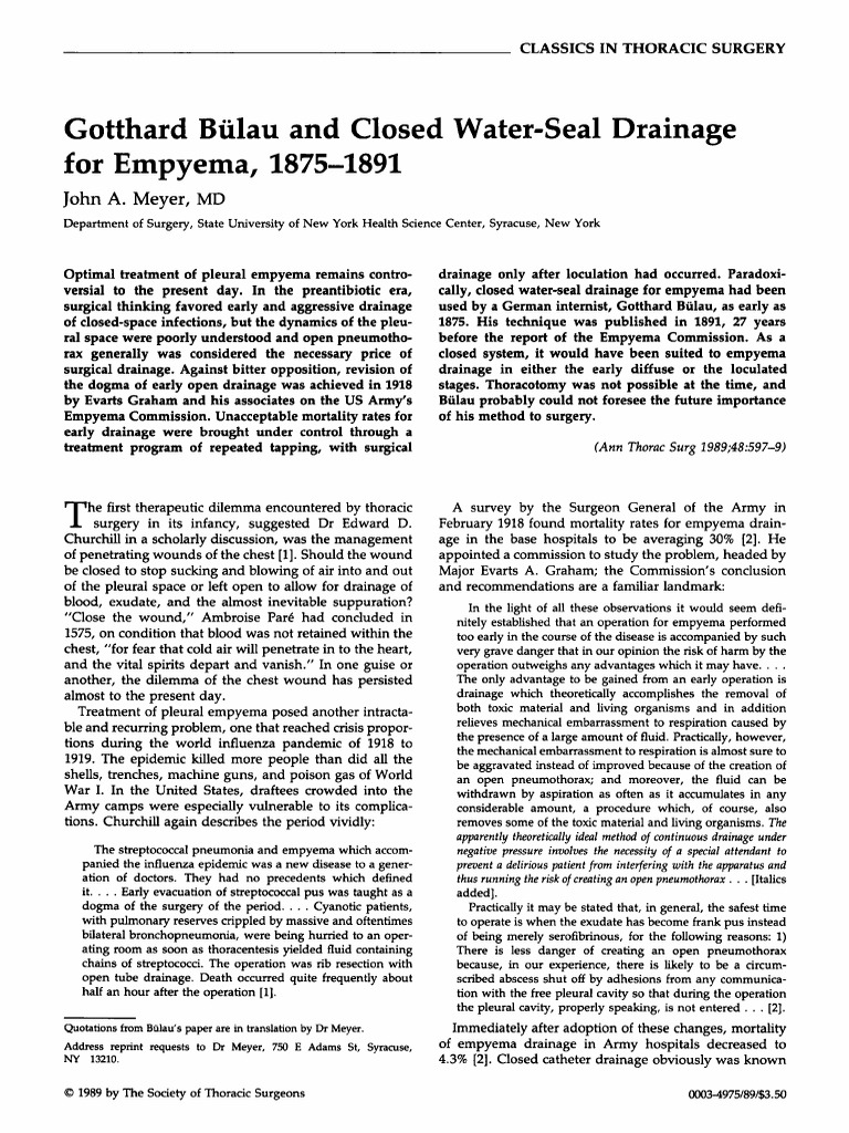 Gotthard Bulau Closed Water-Seal Drainage For Empyema,: John A. Meyer ...