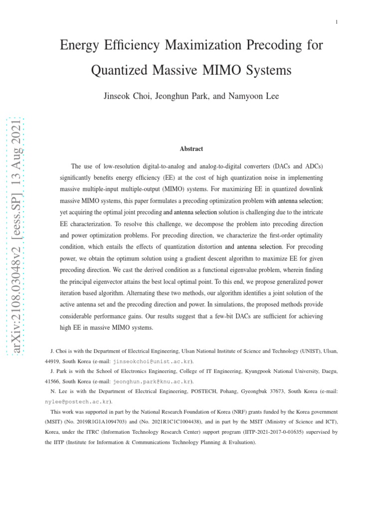 Energy Efficiency Maximization Precoding For Quantized Massive MIMO Systems | PDF | Mimo ...