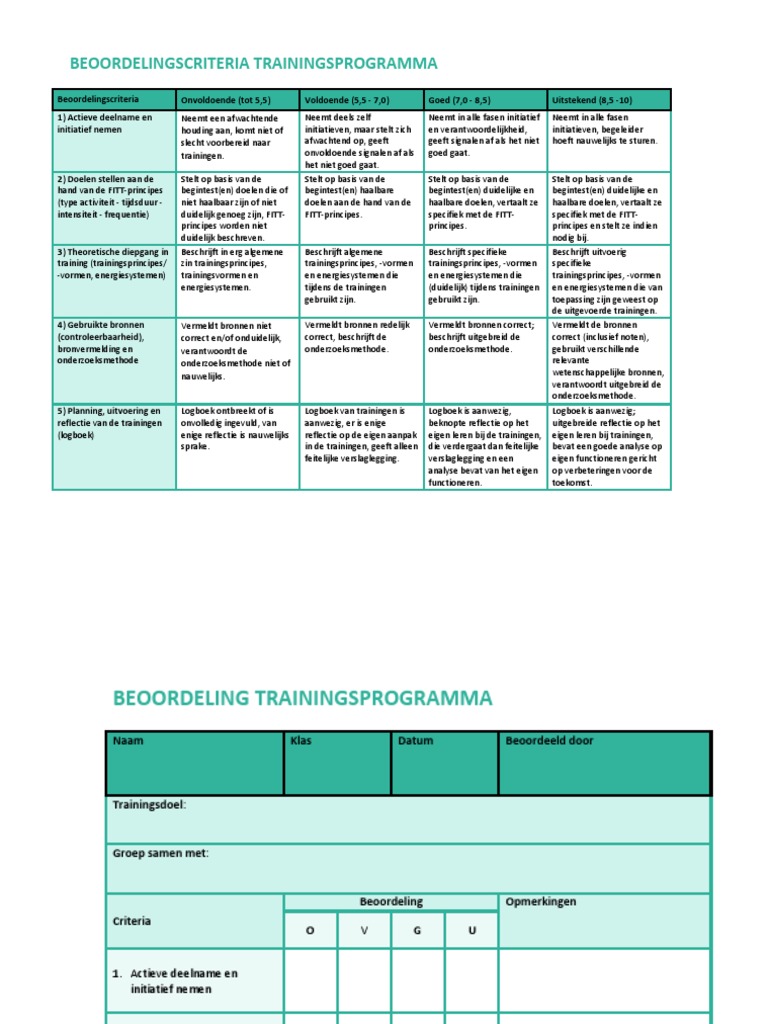 Bijlage 1.7 Voorbeeld en Leeg Trainingsprogramma | PDF