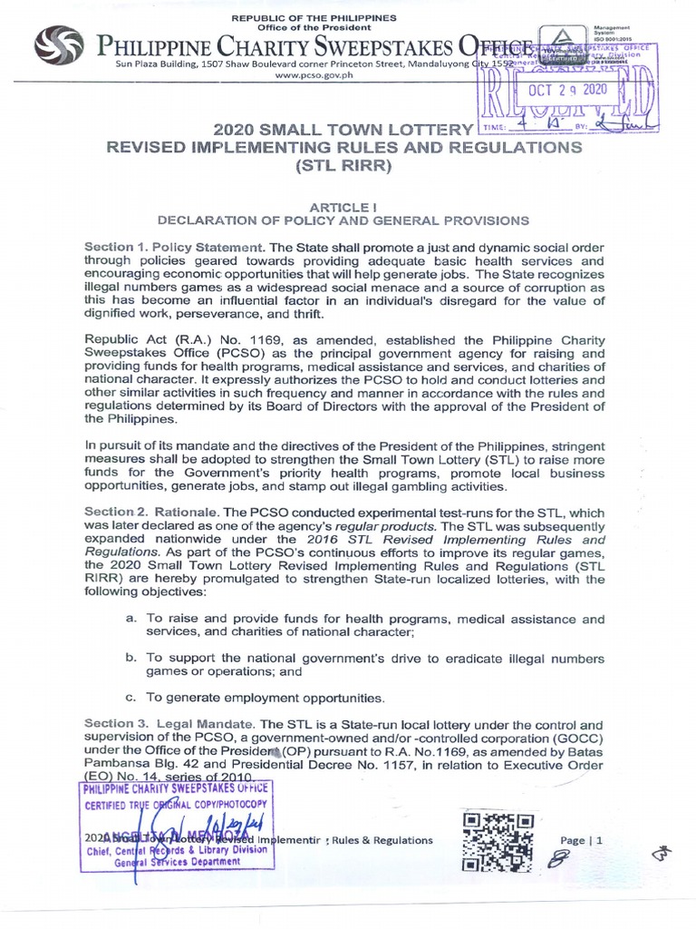 PSCO 2020 Small Town Lottery Revised Implementing Rules and Regulations | PDF