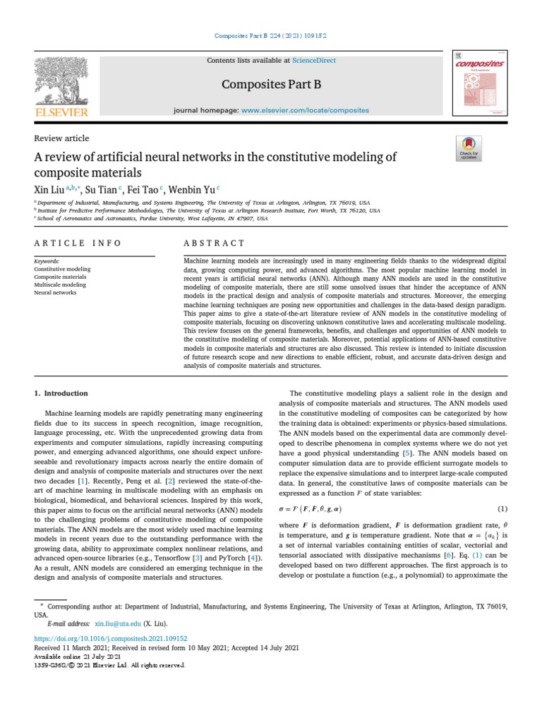 A Review Of Artificial Neural Networks In The Constitutive Modeling Of Composite Materials Pdf
