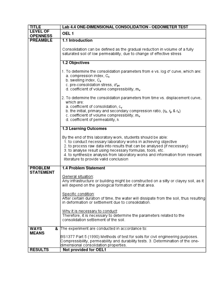 4.4 One-Dimensional Consolidation - Oedometer Test | PDF | Continuum ...
