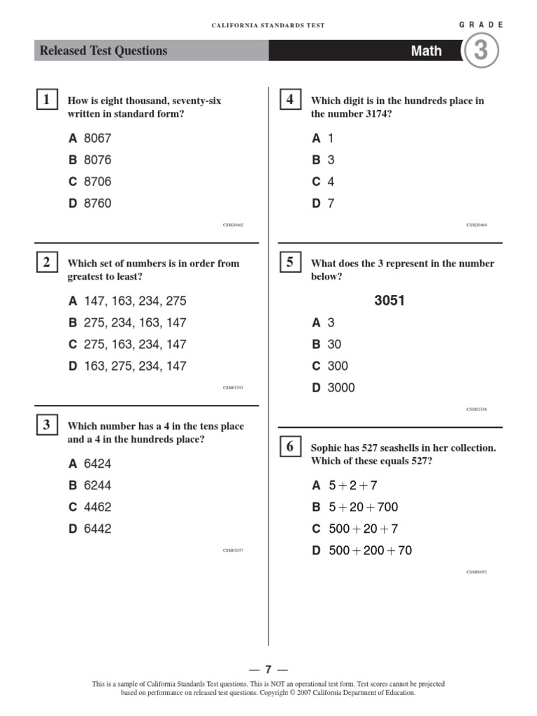 3rd Grade Math Released Questions | PDF | Geometric Shapes | Euclidean ...