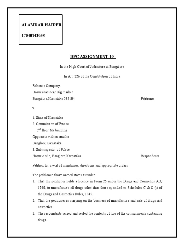 Assignment-10 - Writ of Mandamus or Ceritori | PDF | Writ | Mandamus