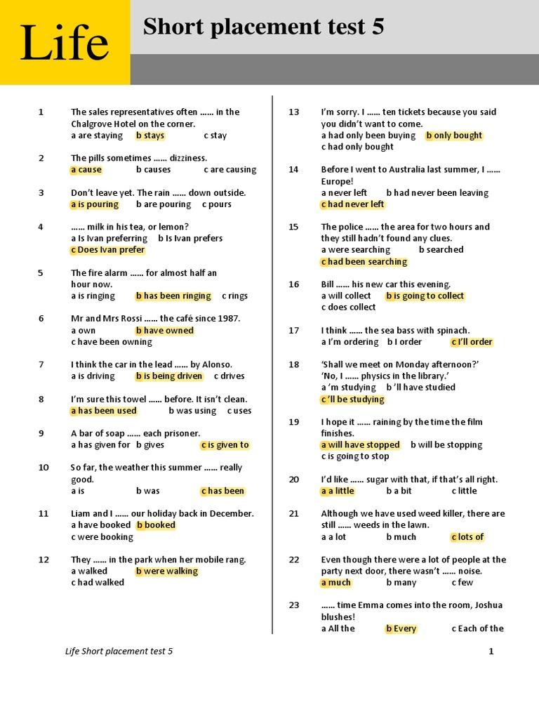 Life Short Placement Test 5 | PDF