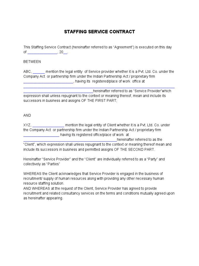 Attachment Staffing Contract Service Agreement Lyst6342 | PDF ...