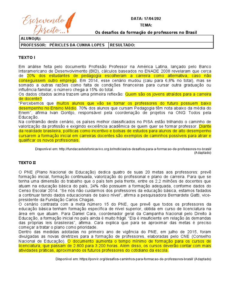 1 Os Desafios Da Formação De Professores No Brasil Pdf