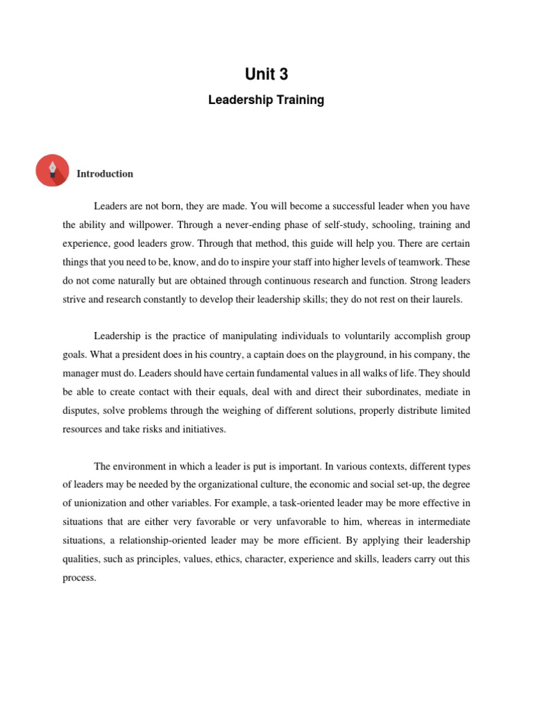 Unit 3: Leadership Training | PDF | Leadership | Power (Social And ...