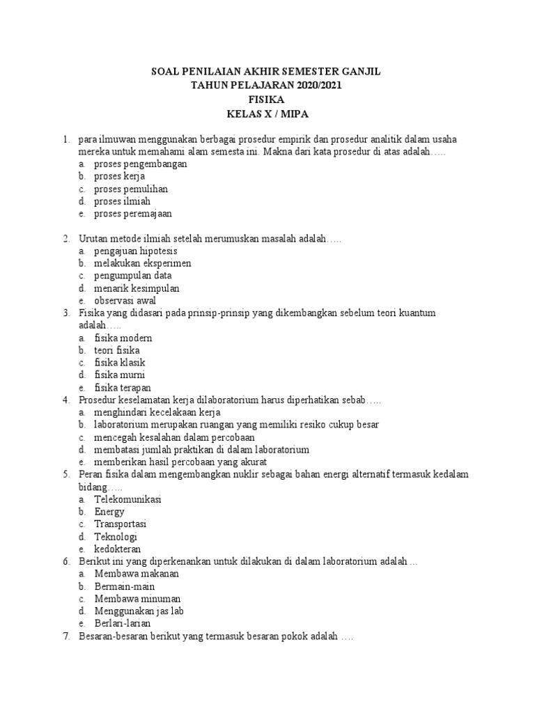 Soal Pas Fisika X | PDF | Metode & Bahan Ajar | Sains & Matematika
