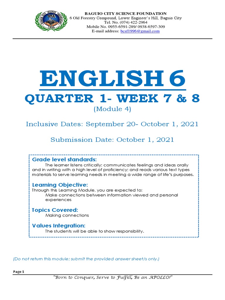 G6 (Wk7&8) | PDF | Learning | Communication
