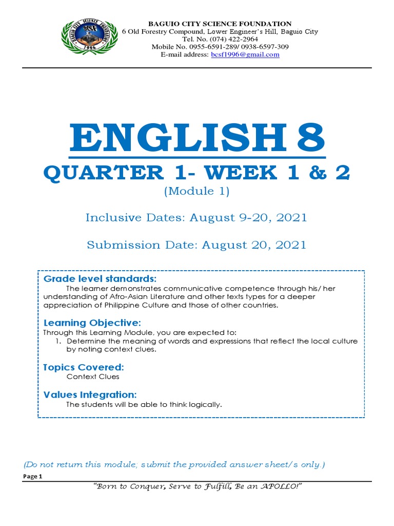 Understanding Context Clues: An English Learning Module on Determining ...