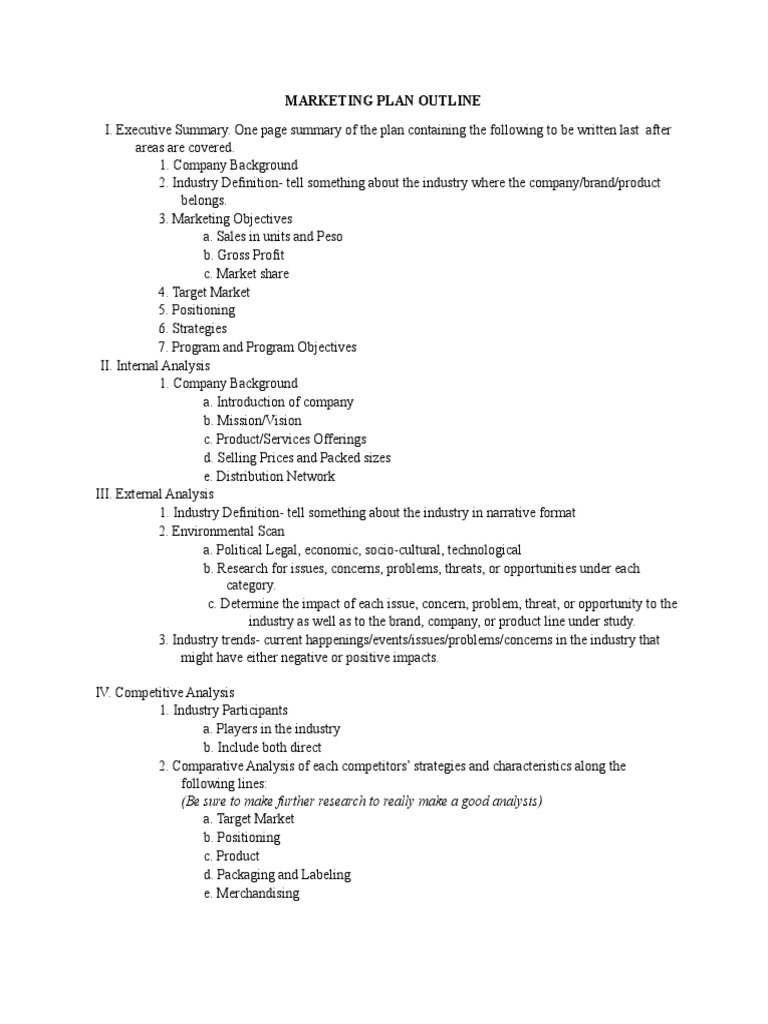 Marketing Plan Outline | PDF | Marketing | Strategic Management
