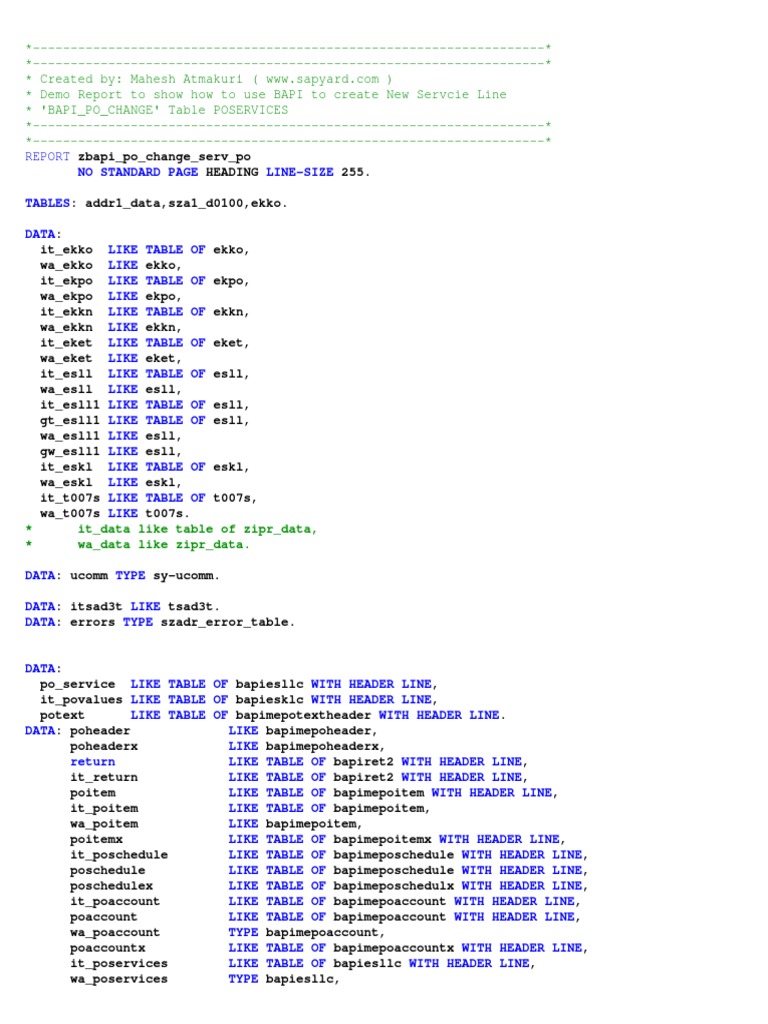 Create Po Service Line Using Bapi Pdf Computing Computer Programming 
