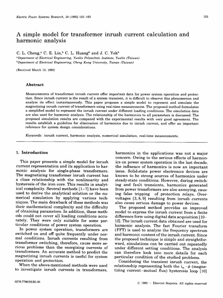 A Simple Model For Transformer Inrush Current Calculation and Harmonic Analysis | PDF ...