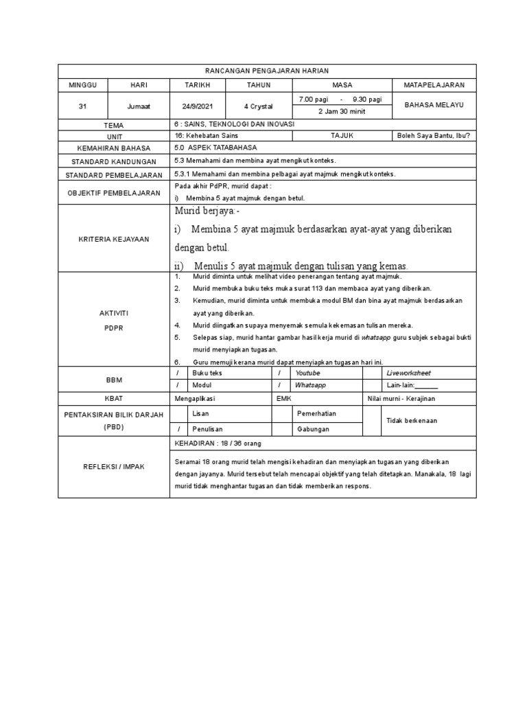 Contoh RPH BM Tahun 4 | PDF