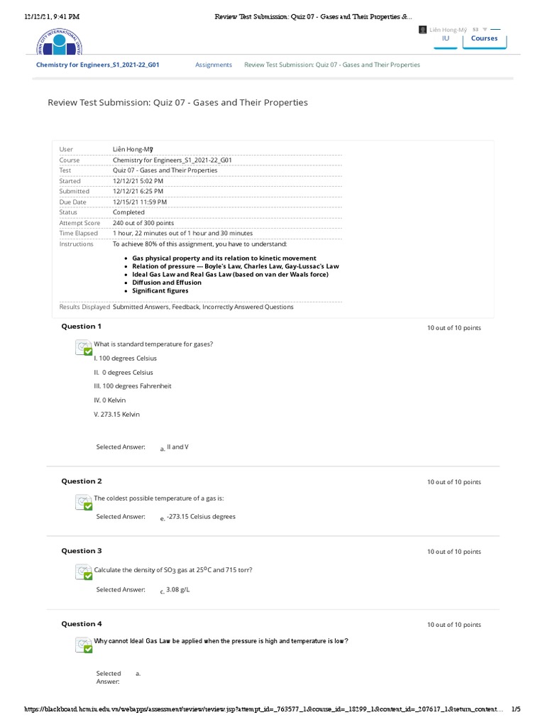Quiz On Gas Properties And Laws Pdf Gases Pressure