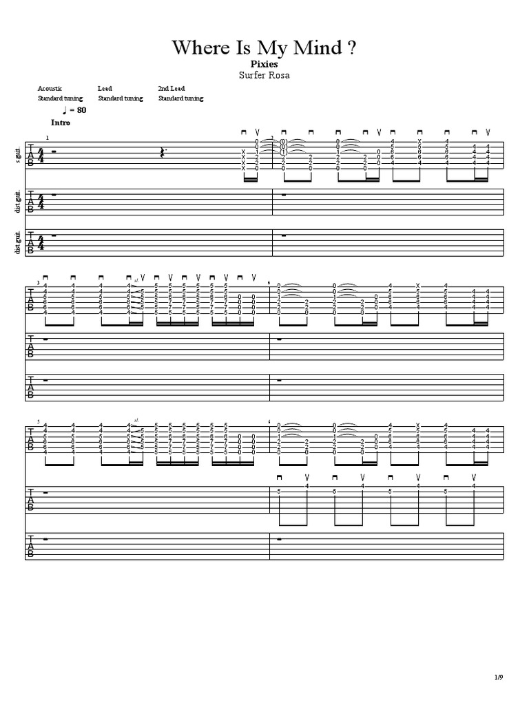 Pixies Where Is My Mind Guitar Tab 1 | PDF | Songs | Chess