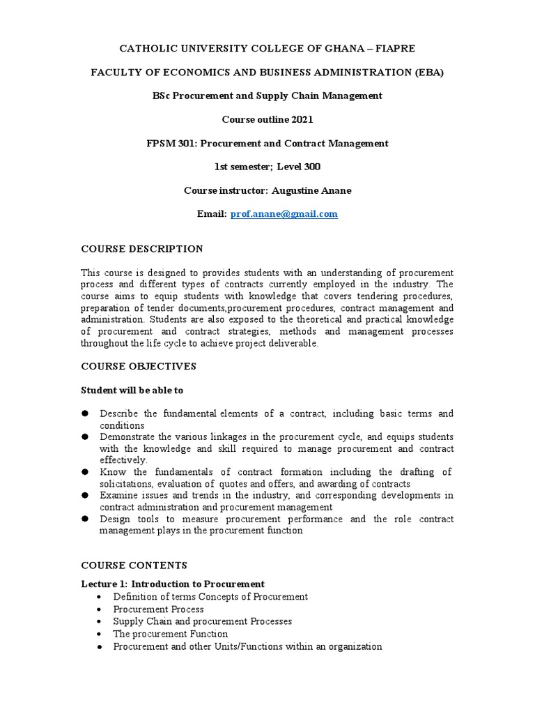 Procurementand Contract Management Course Outline | PDF | Procurement ...