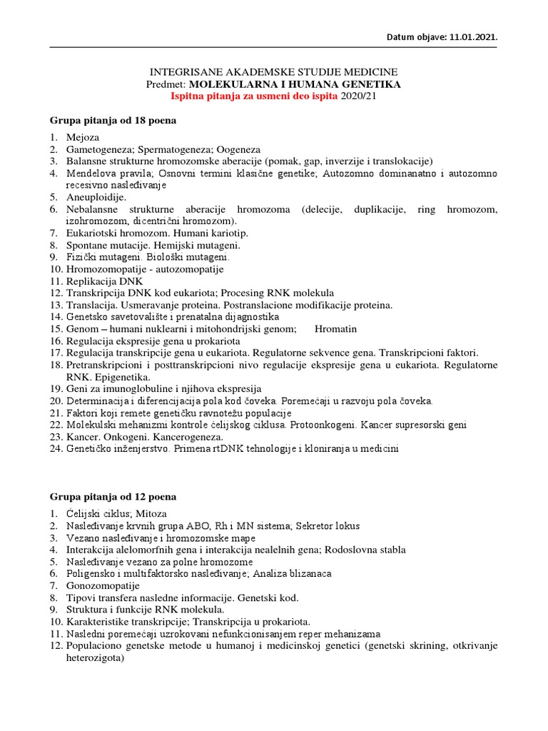 Molekularna I Humana Genetika | PDF