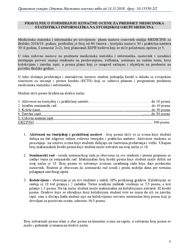 Medicinska Statistika I Informatika M | PDF
