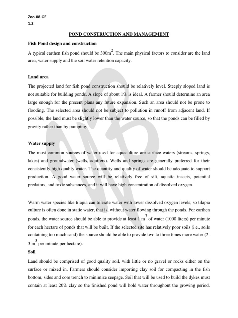 Pond Construction and Management Fish Pond Design and Construction ...