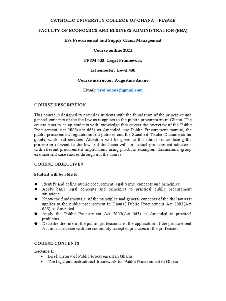 Legal Framework Course Outline | PDF | Procurement | Profession