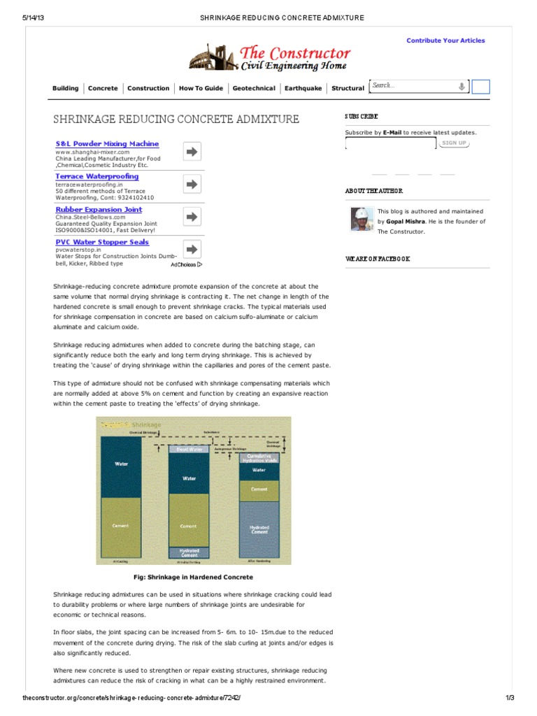 Shrinkage Reducing Concrete Admixture | PDF | Concrete | Casting ...